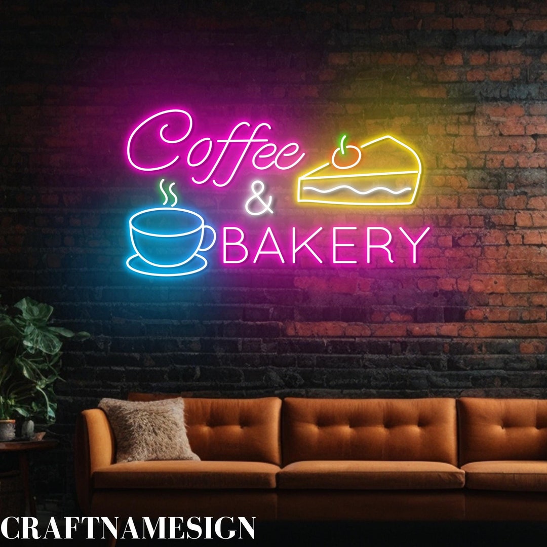 Coffee & Bakery Led Sign, Open Cake Bakery and Coffee Shop Neon Sign ...
