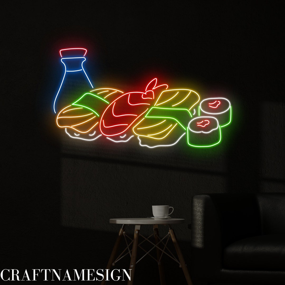 Sushi and Wine Neon Sign, Japanese Sushi Led Sign, Custom Neon Sign ...