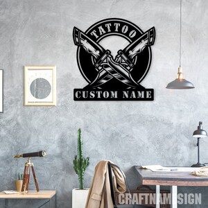 Custom Tattoo Artist Metal Wall Art LED Light - Personalized Ink Studio ...