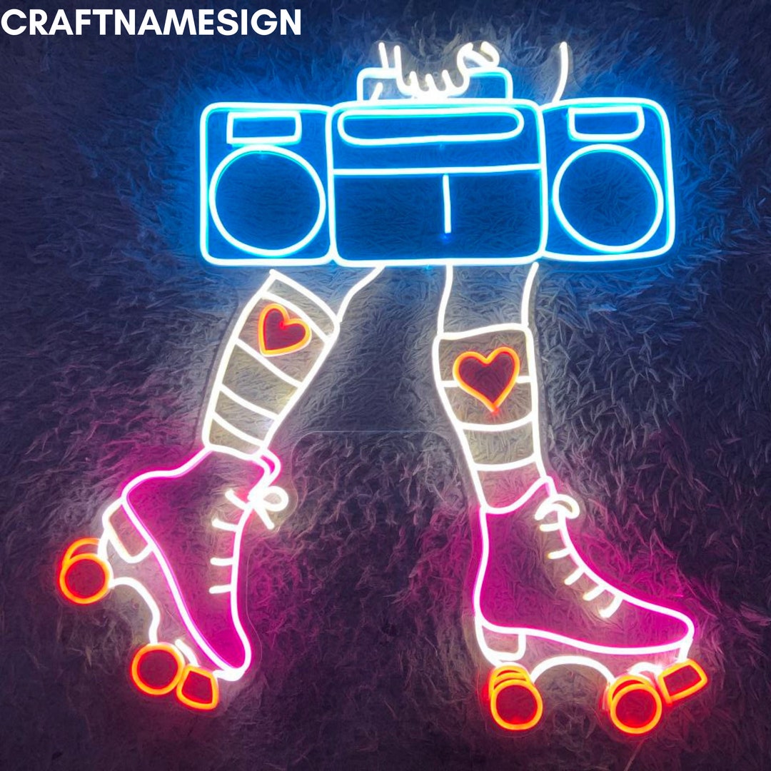 Girl Roller Skate With Boombox Led Sign, Roller Skates Neon Sign ...