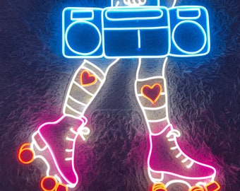 Girl Roller Skate With Boombox Neon Sign, Roller Skates Led Sign ...