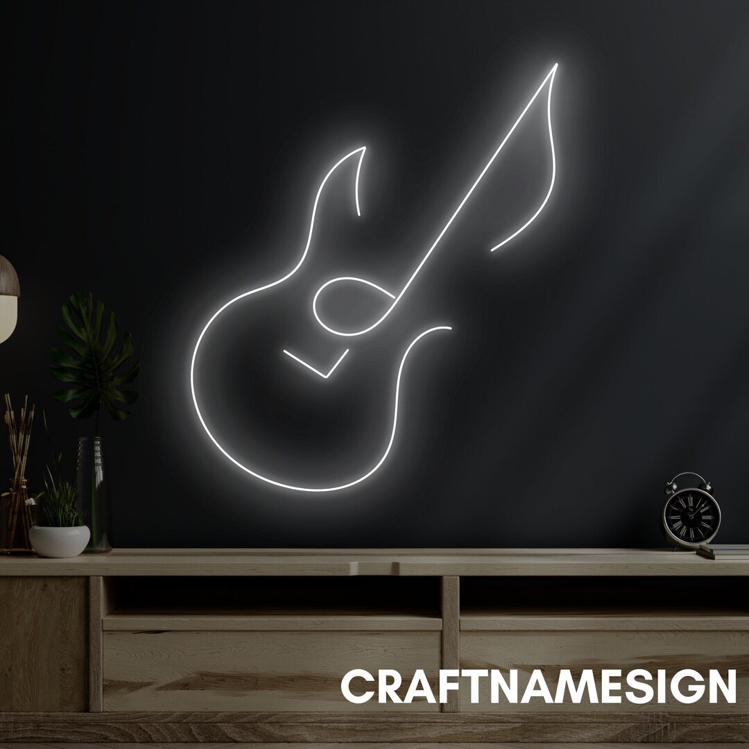 Guitar Line Neon Sign, Guitar Led Sign, Custom Neon Sign, Guitar Shop ...