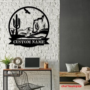 Custom Cactus Desert Mountain Metal Wall Art LED Light - Personalized ...