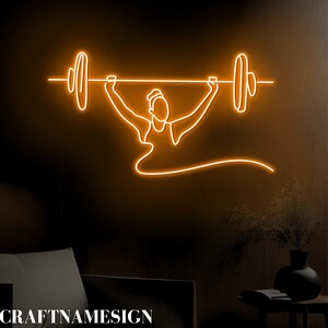Female Weight Lifting Neon Sign, Woman Weight Lifter Led Sign, Custom ...