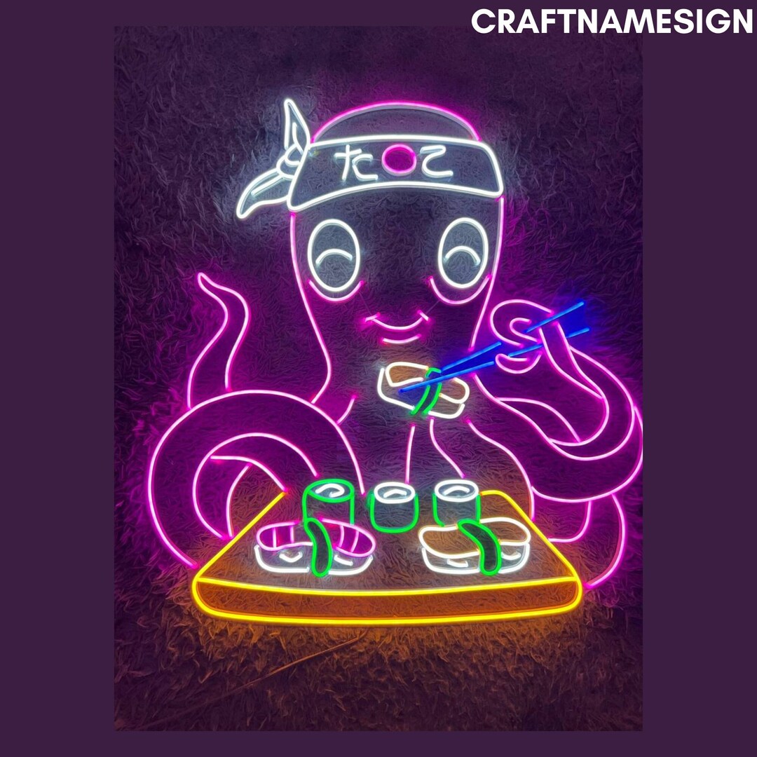 Sushi Octopus Neon Sign, Japanese Sushi Led Sign, Custom Neon Sign ...