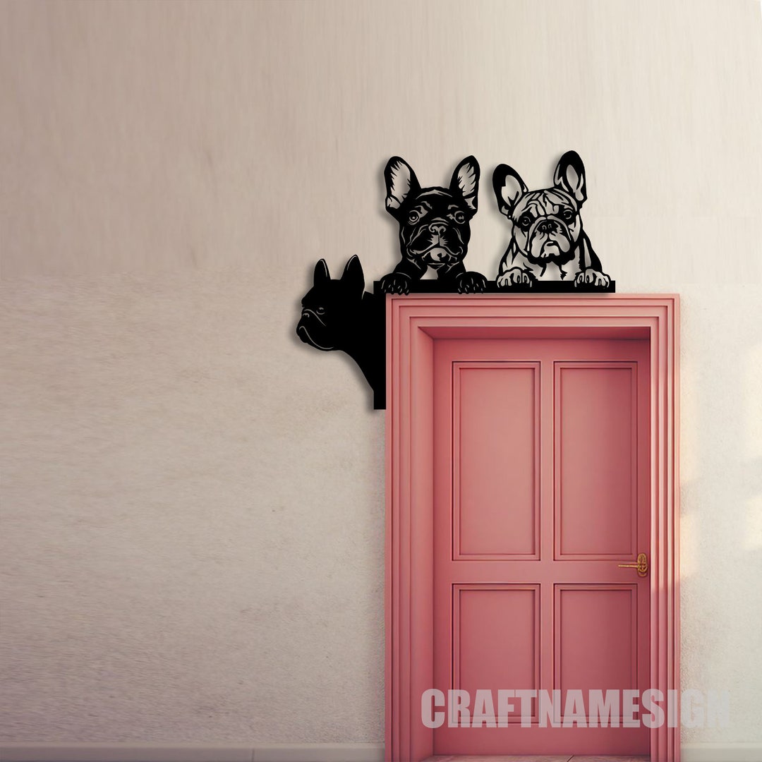 Peeking French Bulldog Door Corner Metal Wall Art, French Bulldog Door ...