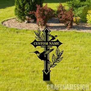 Custom Hummingbird Cross Memorial Stake, Personalized Garden Memorial ...