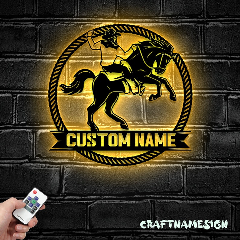 Custom Western Cowboy Roping Metal Wall Art LED Light - Personalized ...