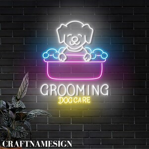 Grooming Dog Care Neon Sign, Dog Pet Grooming Led Sign, Custom Neon ...