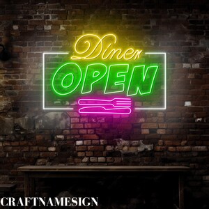 Diner Open Neon Sign, Restaurant Wall Led Decor, Food Shop Led Sign ...