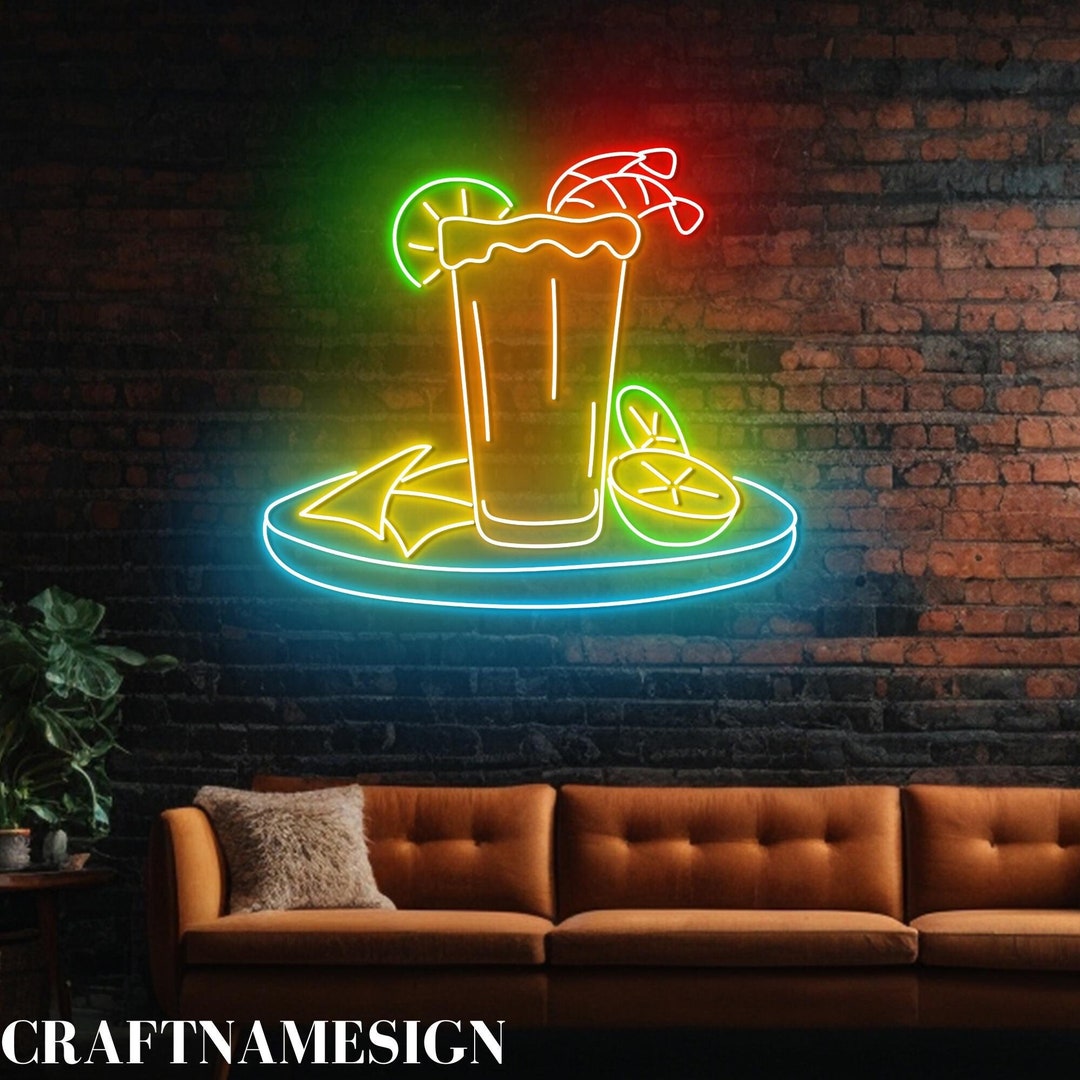 Michelada Cocktail With Nachos Neon Sign, Mexican Michelada Nachos Led ...