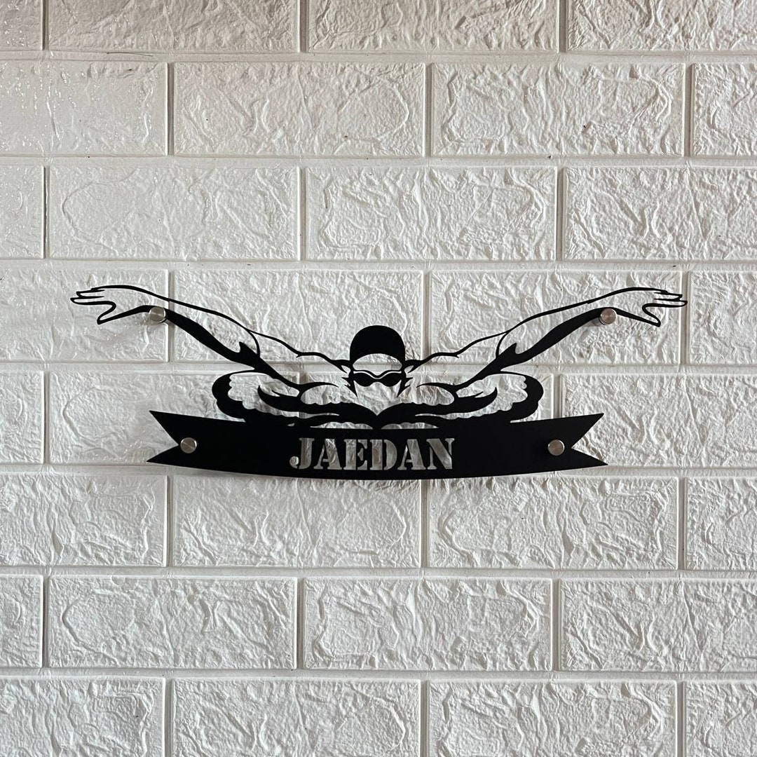 Custom Man Swimmer Metal Wall Art LED Light - Personalized Swimming ...