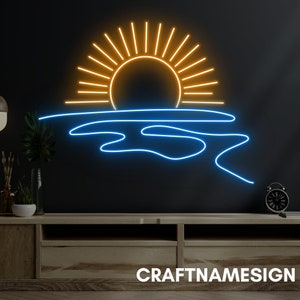 Sunset Ocean Neon Sign, Sunset Wave Led Sign, Custom Neon Sign, Bar Pub ...