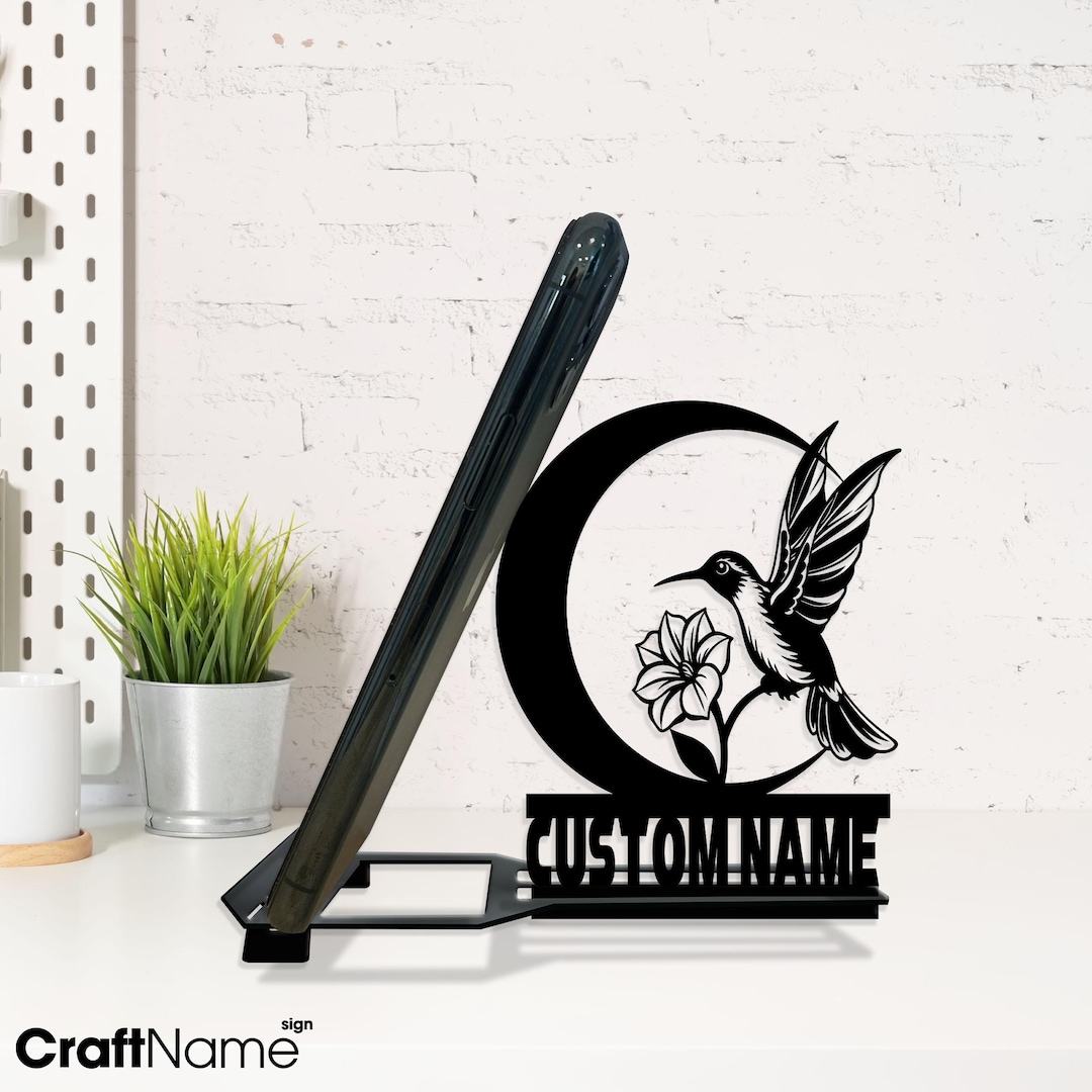 Personalized Floral Hummingbird Moon Phone Desk Holder, Hummingbird ...
