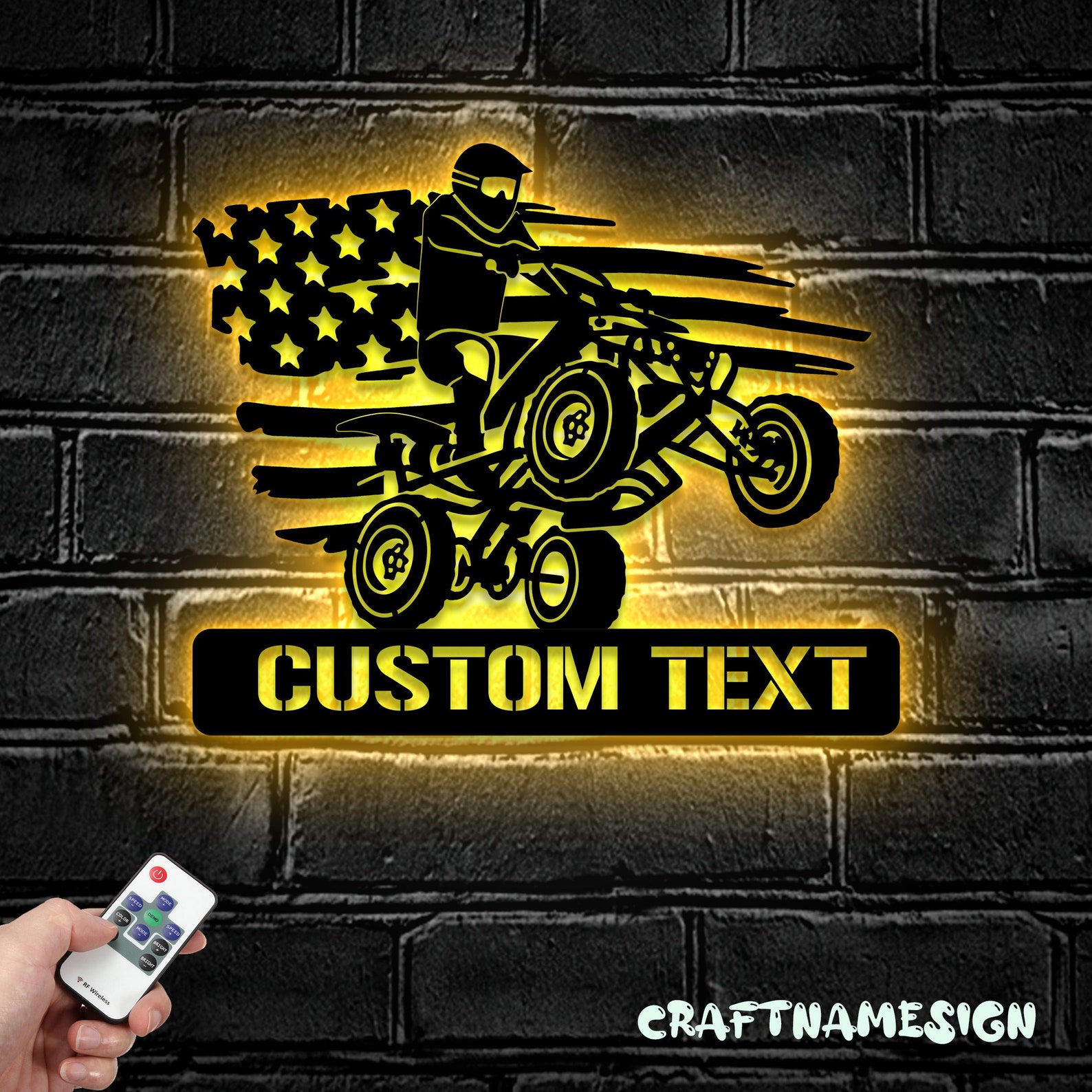 Custom US Quad Biker Metal Wall Art LED Light, Personalized Dirt Bike ...