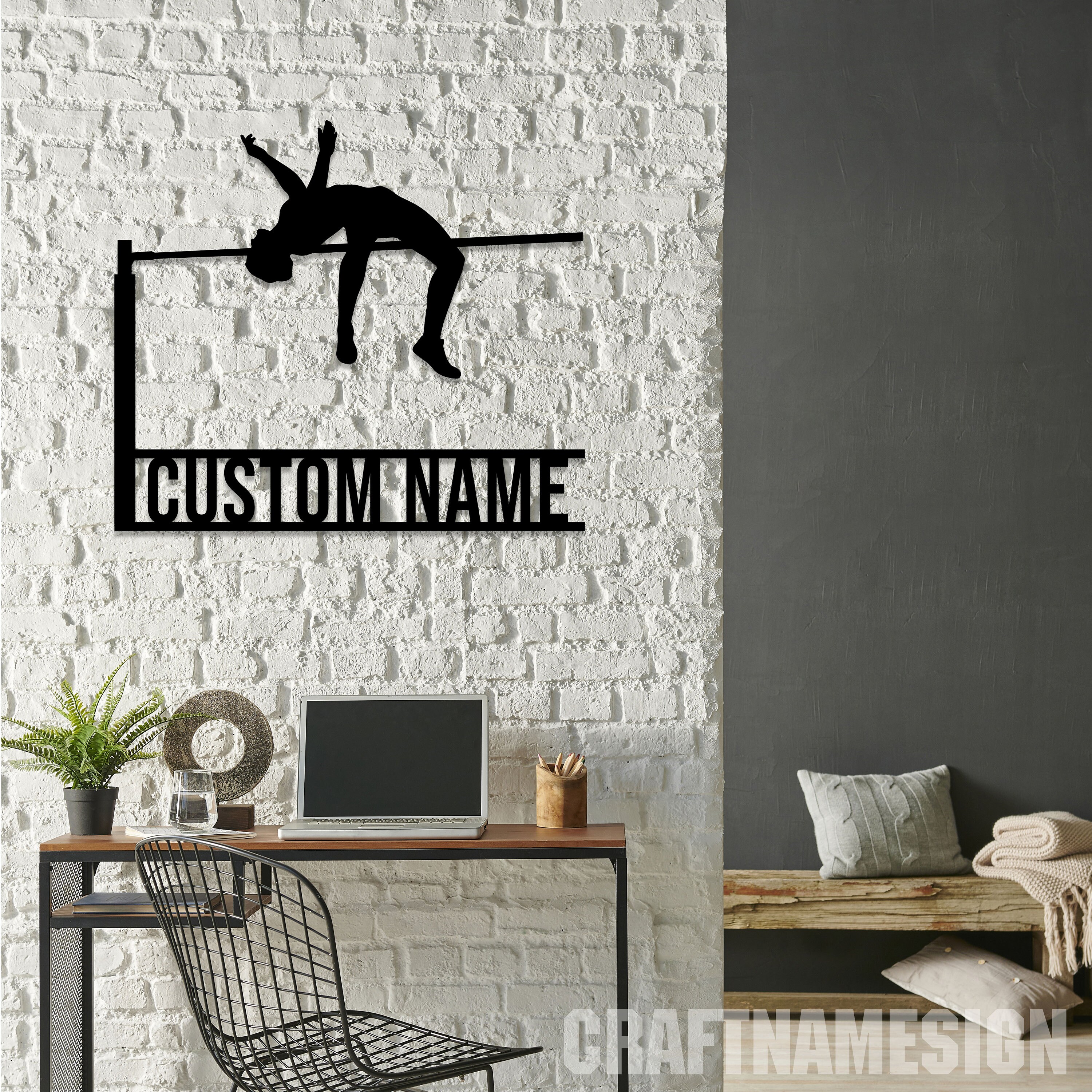 Personalized Pole Vaulter Metal Wall Art LED Light, Custom Male Pole ...
