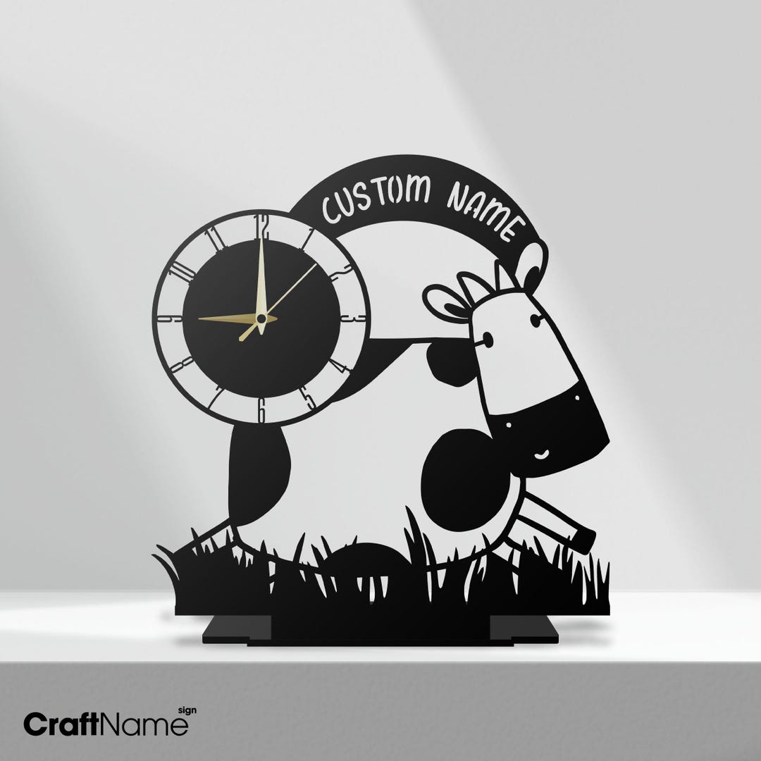 Personalized Cow Metal Tabletop Clock, Custom Cow Table Clock Office ...