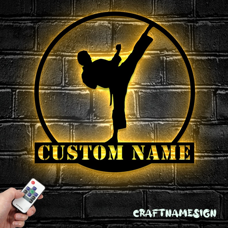 Custom Boy Taekwondo Martial Arts Metal Wall Art With LED Light ...