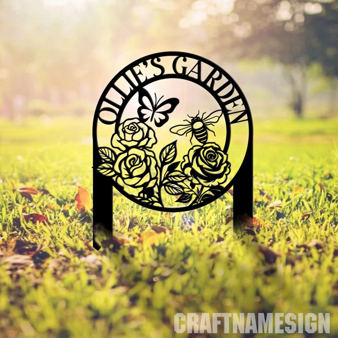 Personalized Rose Garden With Butterfly Metal Stake, Metal Yard Stake ...