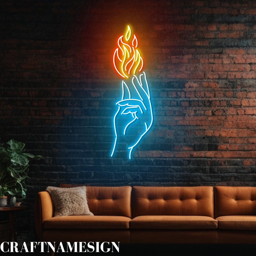Hand Fire Neon Sign, Fire Hand Led Sign, Custom Neon Sign, Bar Pub Wall ...