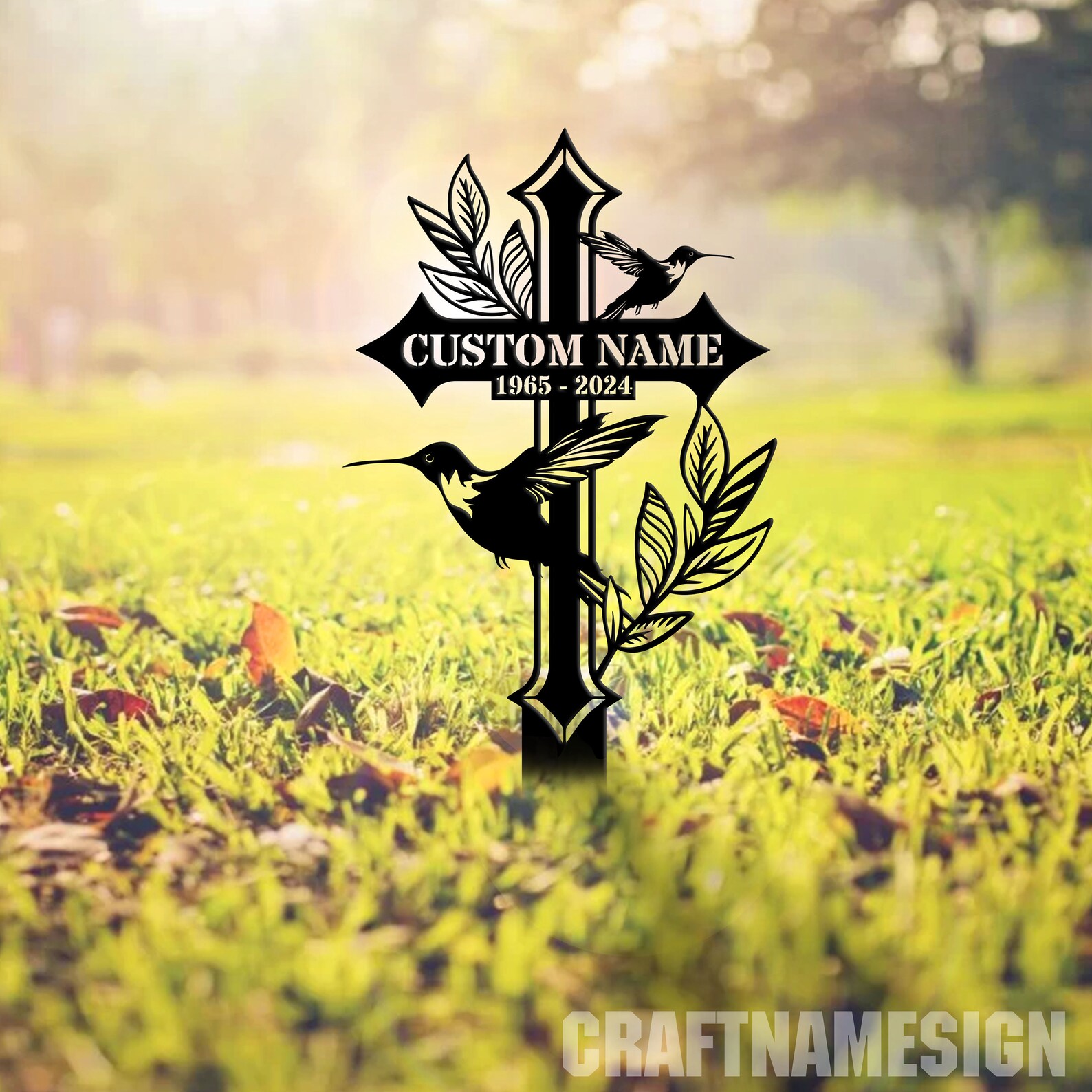 Custom Hummingbird Cross Memorial Stake, Personalized Garden Memorial ...