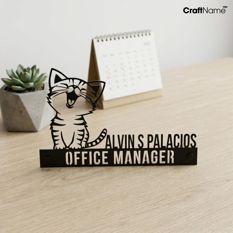 Personalized Cat Desk Name Plate, Laser Cut Wood, Table Office Decor ...