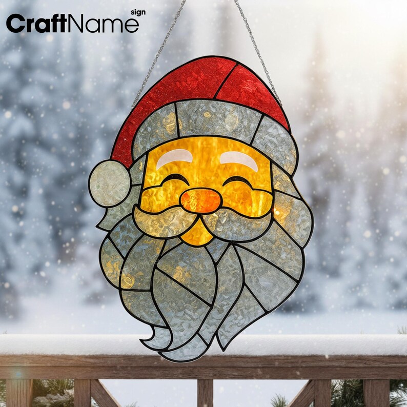 Santa Claus Stained Glass Suncatcher, Handmade Christmas Window Hanging ...