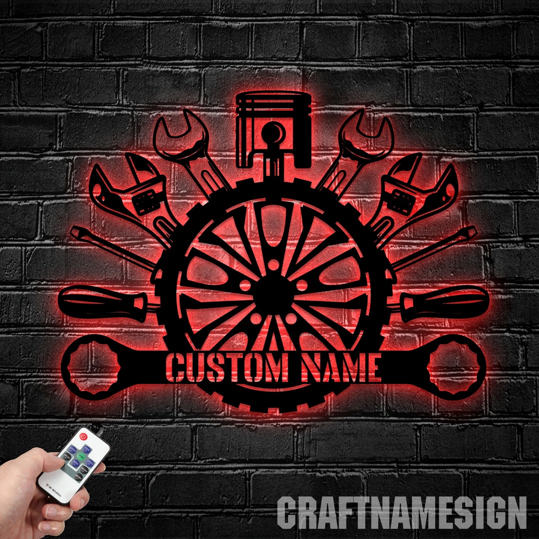 Custom Mechanic Tools Metal Sign, Mechanic Garage Metal LED Decor ...