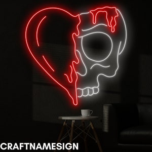 Dripping Heart Skull Neon Sign, Heart Skull Led Sign, Custom Neon Sign ...