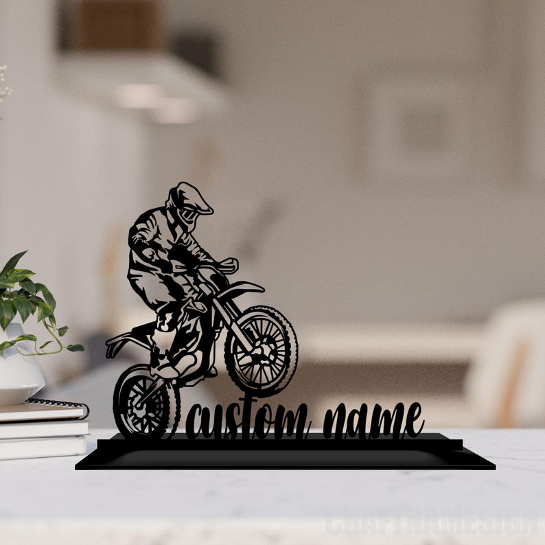 Custom Man Motorbiker Metal Office Table Decor, Personalized Man Biker ...