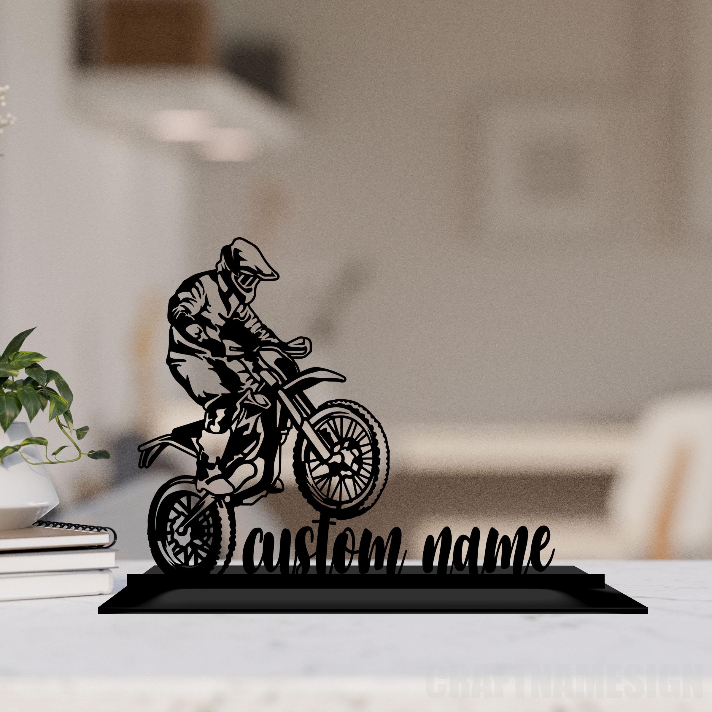 Custom Man Motorbiker Metal Office Table Decor, Personalized Man Biker ...