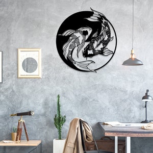 Metal Koi Fish Sign, Ying Yang Koi Fish Metal Wall Art, Koi Fish Wall ...