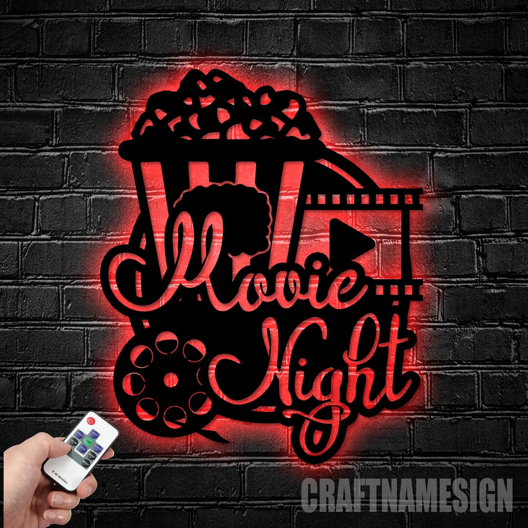 Custom Movie and Popcorn Metal Wall Art LED Light - Personalized Cinema ...