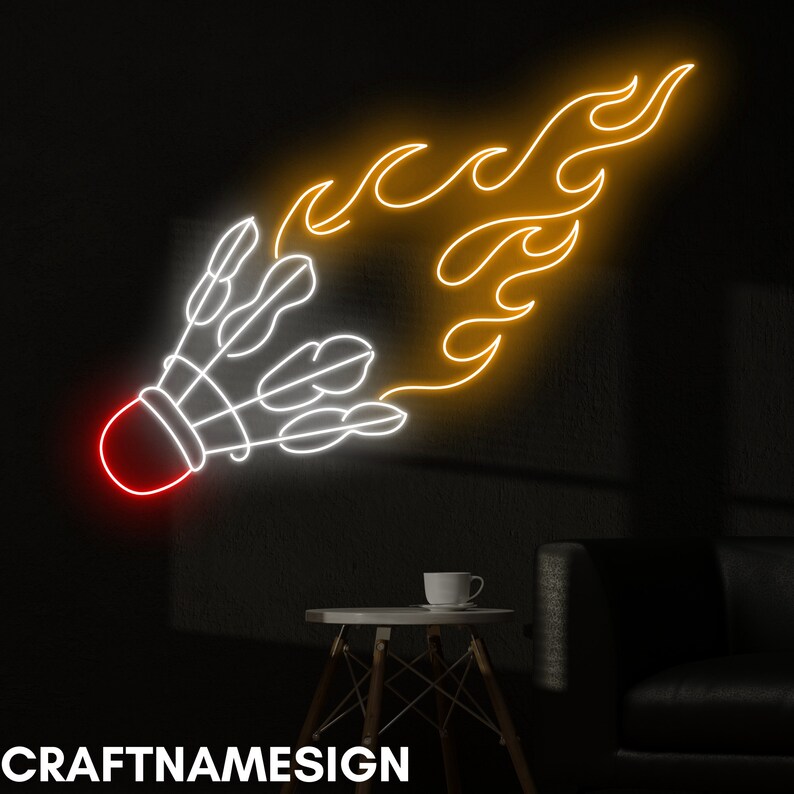 Badminton Fire Neon Sign, Fire Badminton Led Sign, Custom Neon Sign ...