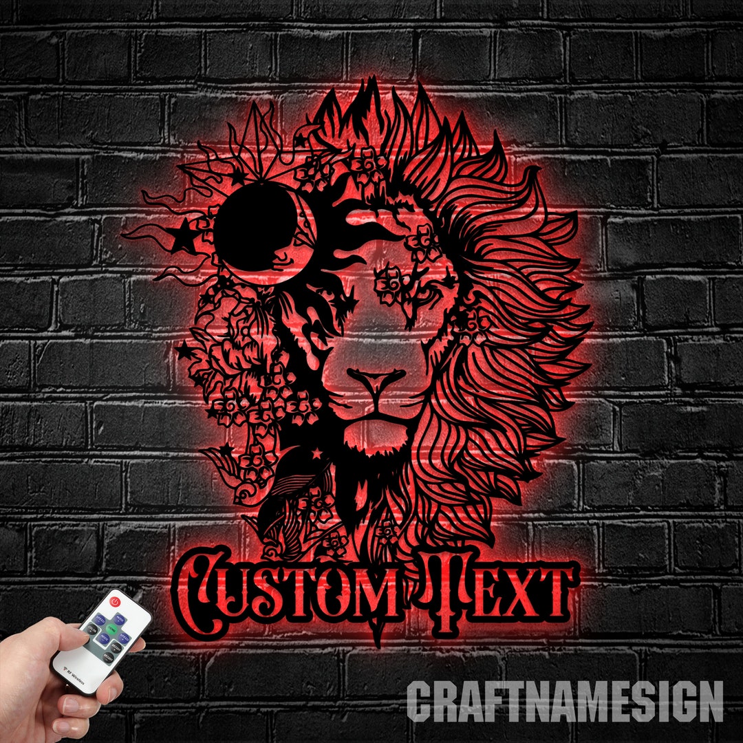 Custom Lion Metal Sign,lion Head Metal Wall Art,personalized Lion Name ...