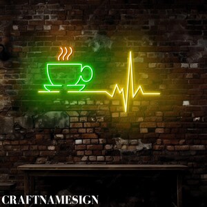 Coffee Heartbeat Neon Sign for Modern Coffee Shop Decor, Custom Neon ...