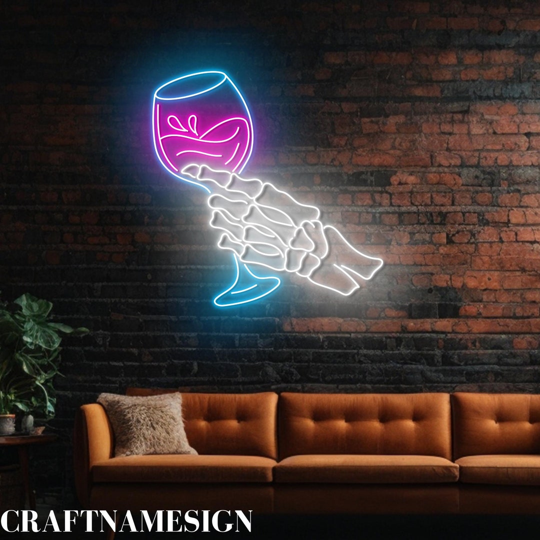 Skeleton Hand Wine Neon Sign, Halloween Skeleton Wine Home Bar Led Sign ...