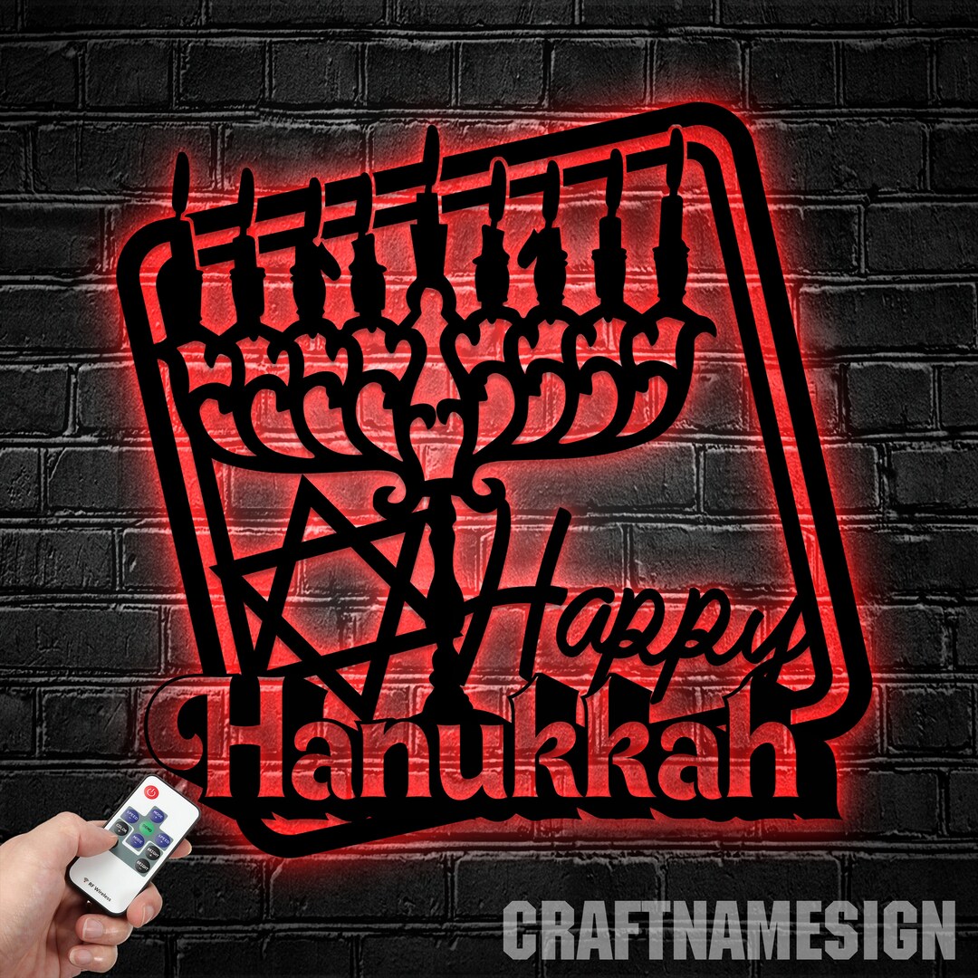 Custom Happy Hanukkah Wall Art Led Light, Menorah Judaism Hanukkah ...