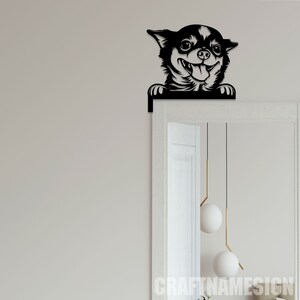Funny Chihuahua Dog Door Corner Metal Wall Art, Chihuahua Dog Door ...