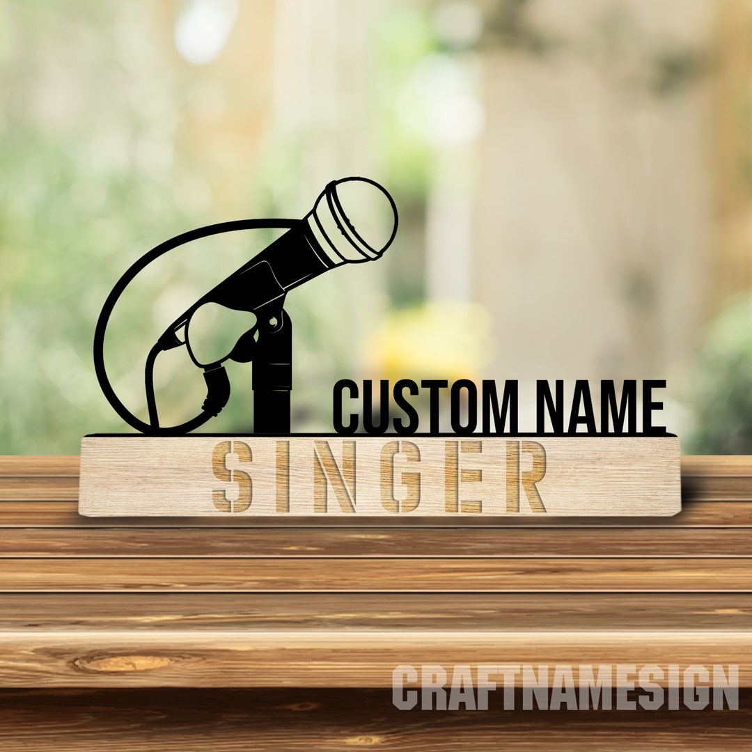 Custom Wooden Singer Desk Name Plate, Microphone Metal Nameplate for ...