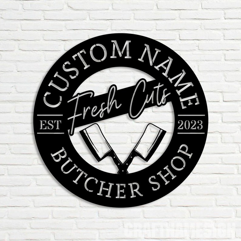 Custom Meat Shop Metal Wall Art LED Light, Metal Name Sign Outdoor ...
