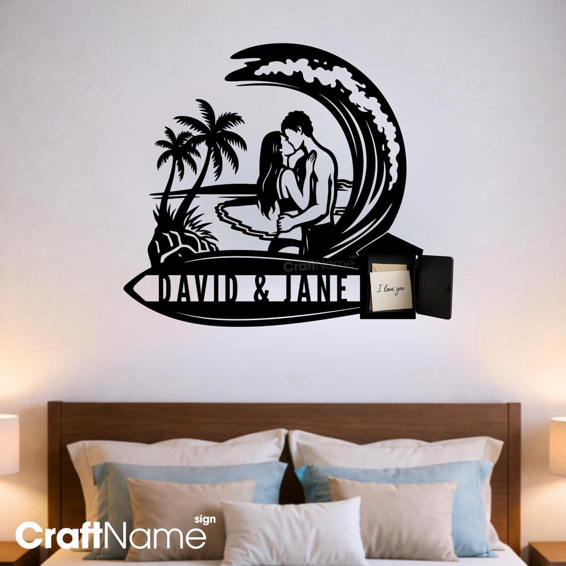 Custom Beach Couple Metal Sign With Secret Box, Hawaiian Love Wall Art ...