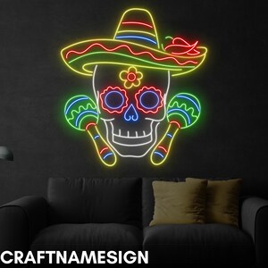 Skull Mexico Neon Sign, Skull Mexico Led Sign, Custom Neon Sign, Mexico ...