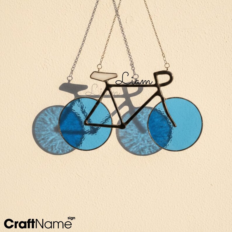 Personalized Bicycle Stained Glass, Unique Bike Ornament for Window, Front Porch or Balcony ...