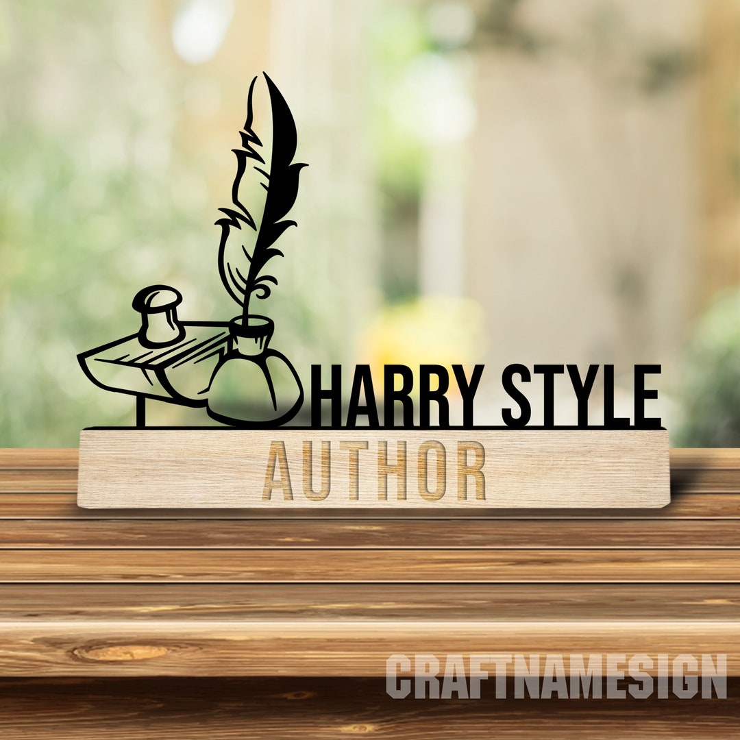 Custom Wooden Writer Desk Name Plate, Writing Author Metal Nameplate ...
