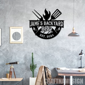 Custom Backyard Grill Bar Metal Sign, BBQ Grilling Restaurant Led Sign ...