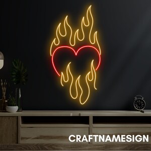 Heart Fire Neon Sign, Heart Burning Led Sign, Custom Neon Sign, Wedding ...