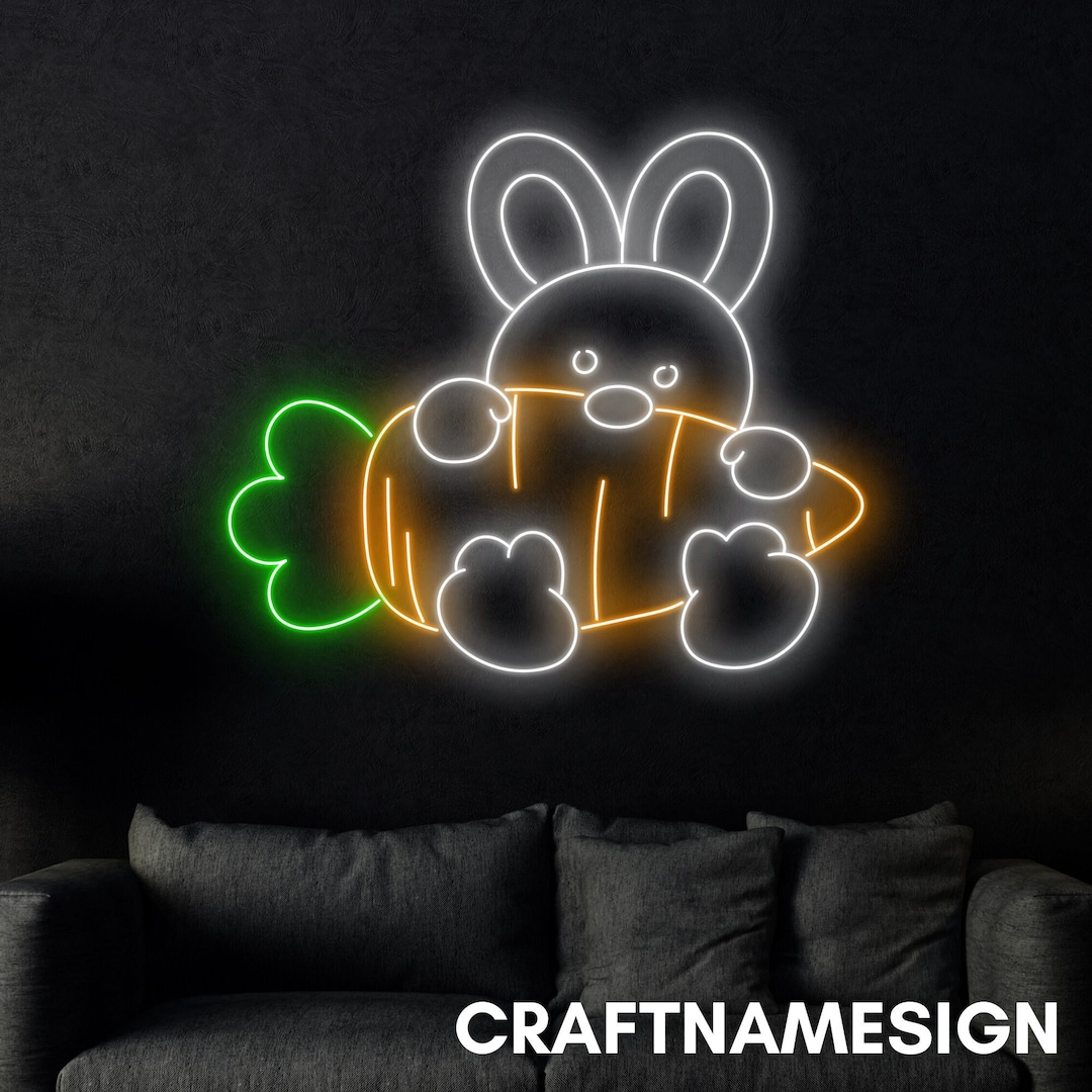 Rabbit With Carrot Neon Sign, Rabbit Led Sign, Custom Neon Sign, Rabbit ...