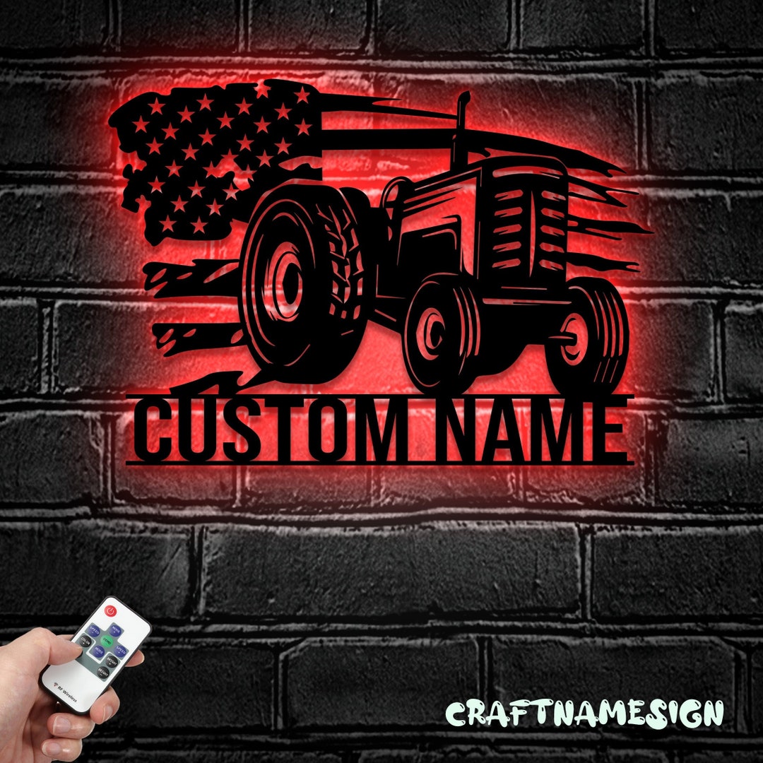 Custom US Tractor Driver Metal Wall Art LED Light Personalized Farm ...