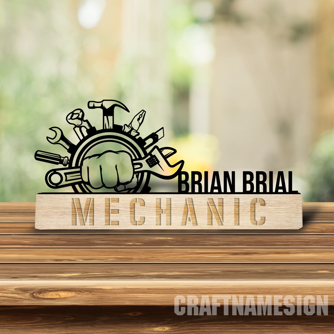 Custom Wooden Mechanic Desk Name Plate, Garage Mechanical Engineer ...